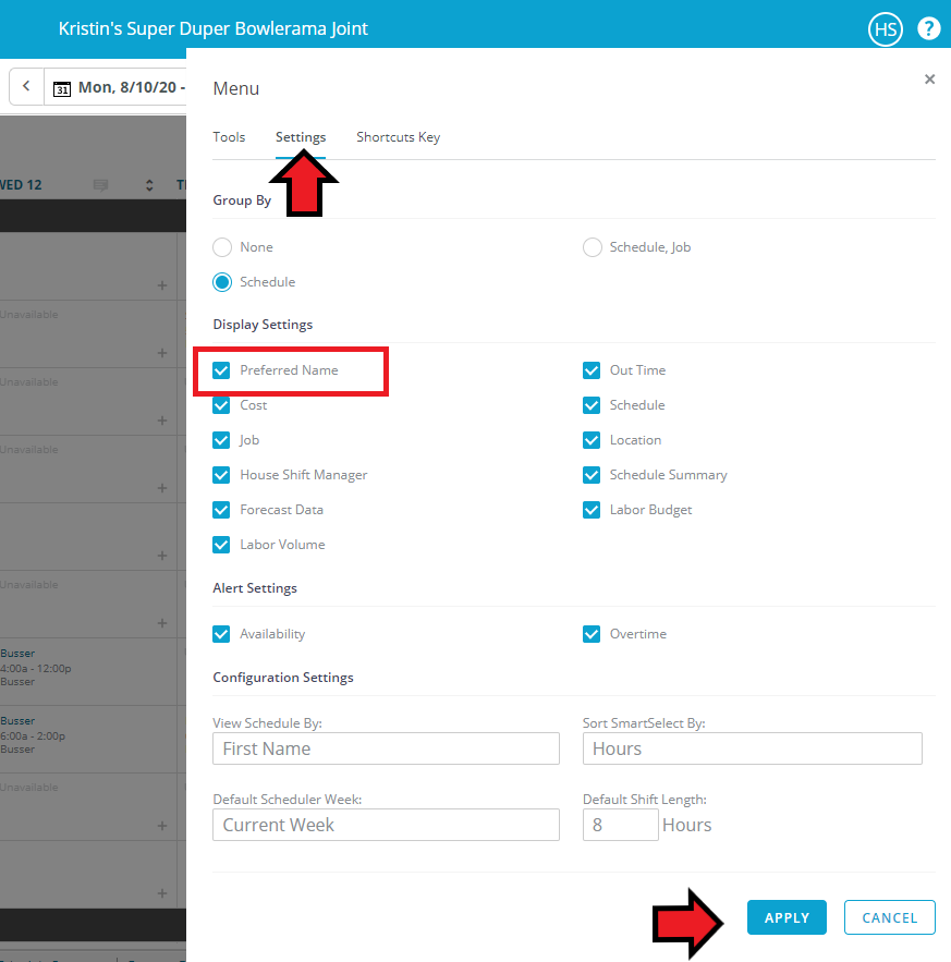 HS Scheduling: Use Preferred Name for Employees – Hotschedules