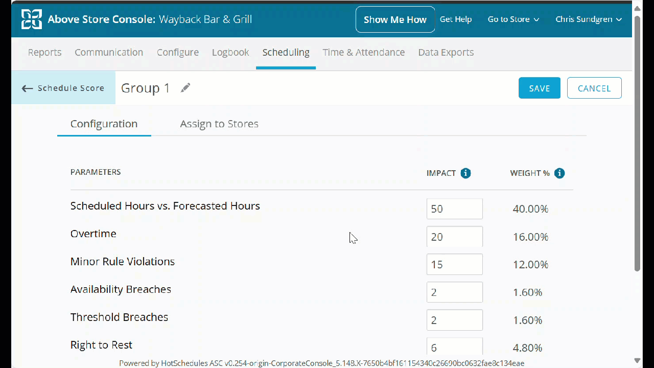 HS ASC: Schedule Score: Configure Parameters for your locations ...