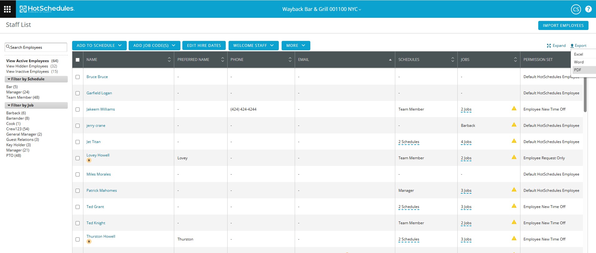 HS: Exporting Staff Information – Hotschedules